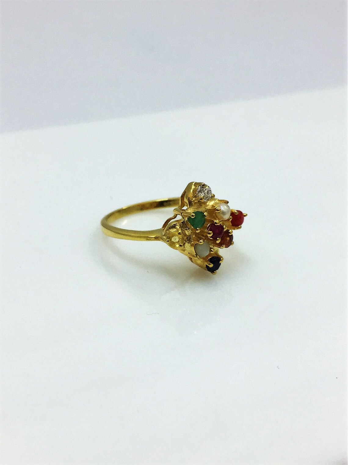 GOLD Gemstone Ring, Beautiful Gold Ring Studded With 9 Natural Precious ...
