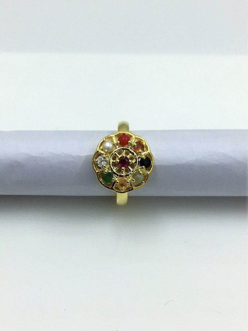 GOLD Gemstone Ring, Beautiful Gold Ring Studded With 9 Natural Precious ...