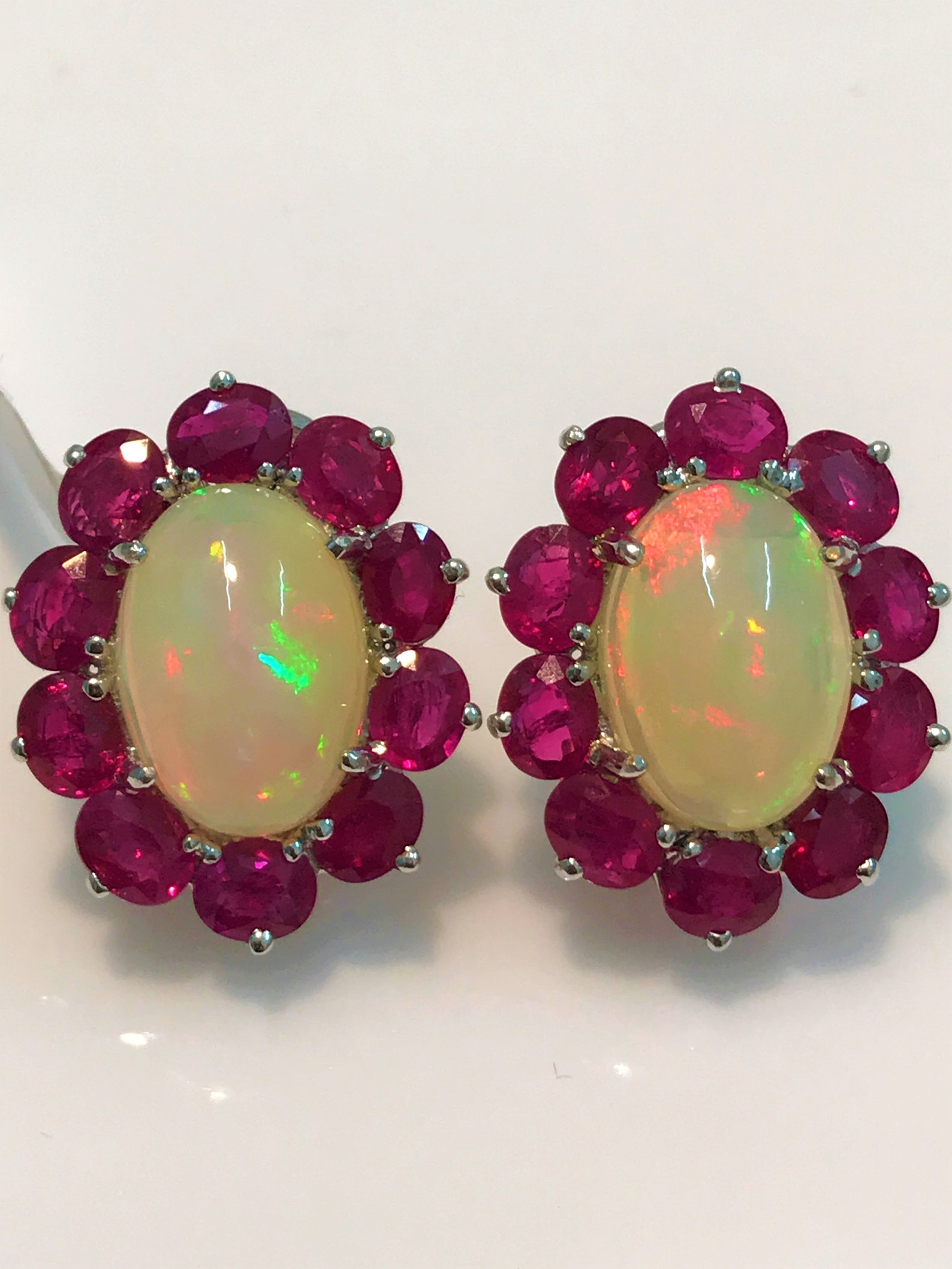 Natural OPAL and RUBY Luxe Wedding Earrings | Art Deco Natural Fine ...