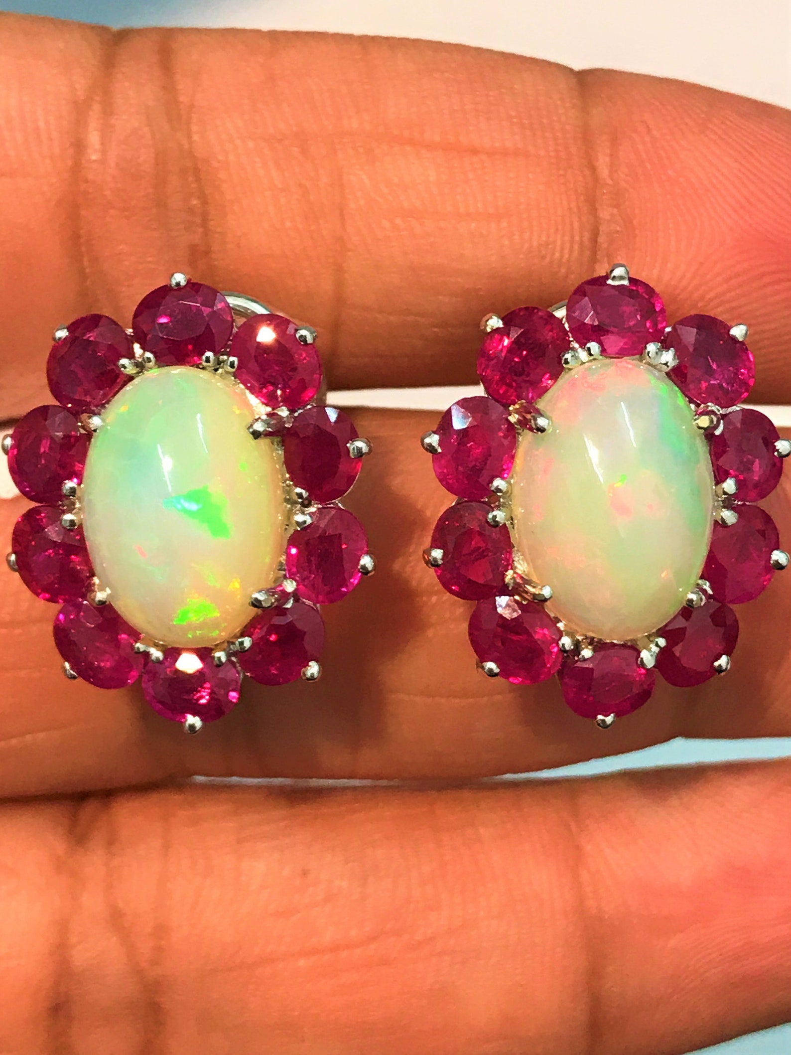 Natural OPAL and RUBY Luxe Wedding Earrings Art Deco Natural Fine ...