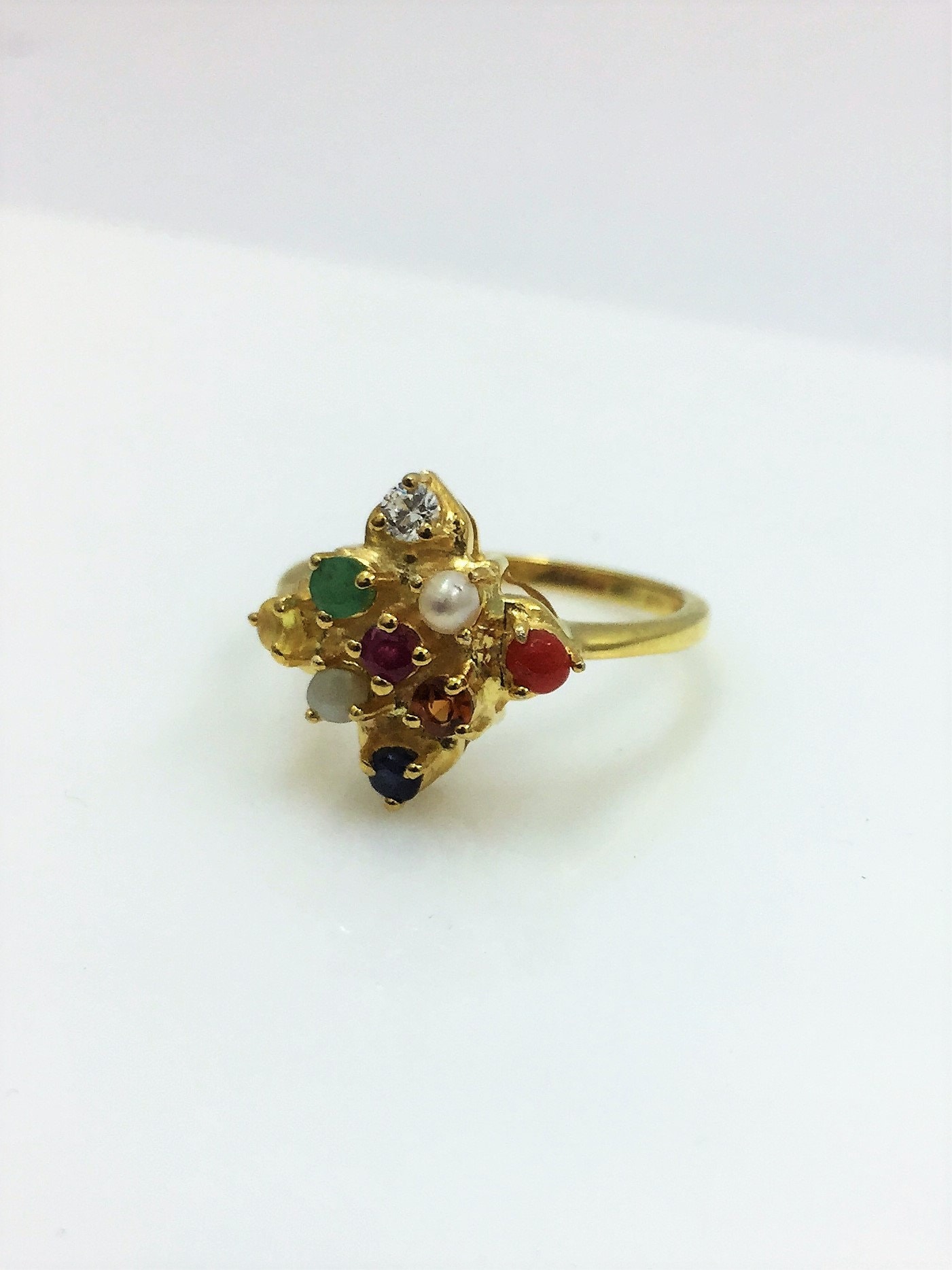 GOLD Gemstone Ring, Beautiful Gold Ring Studded With 9 Natural Precious ...
