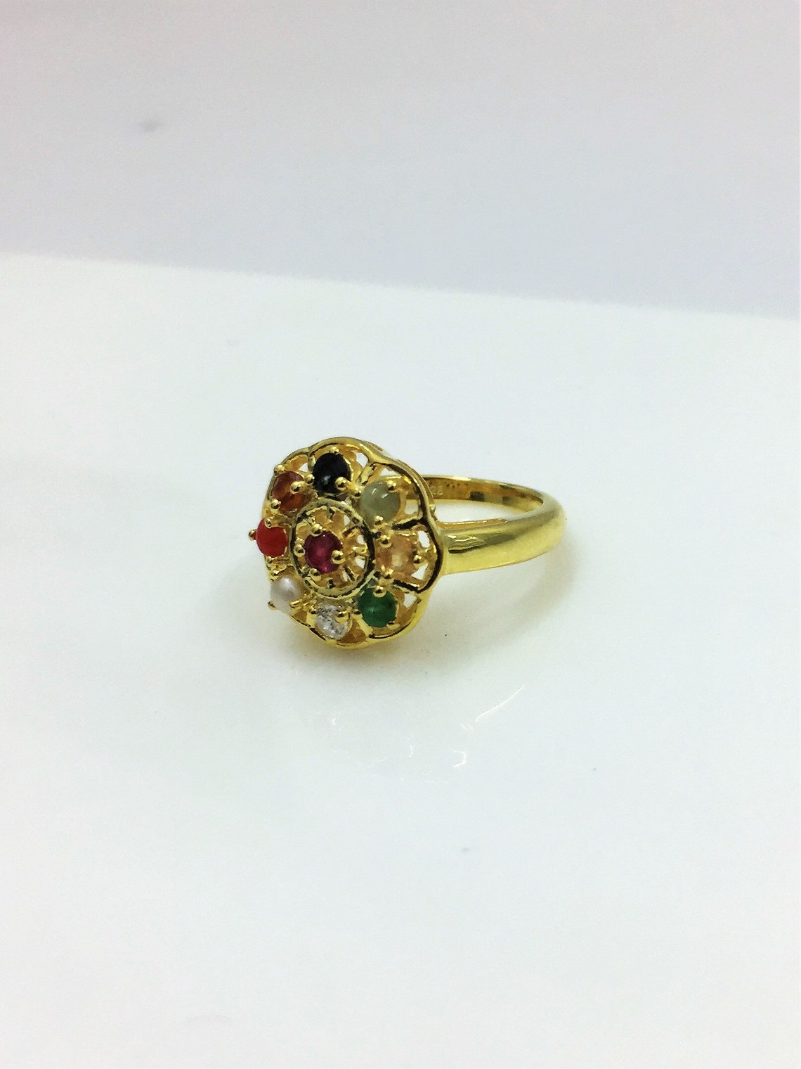 GOLD Gemstone Ring, Beautiful Gold Ring Studded With 9 Natural Precious ...