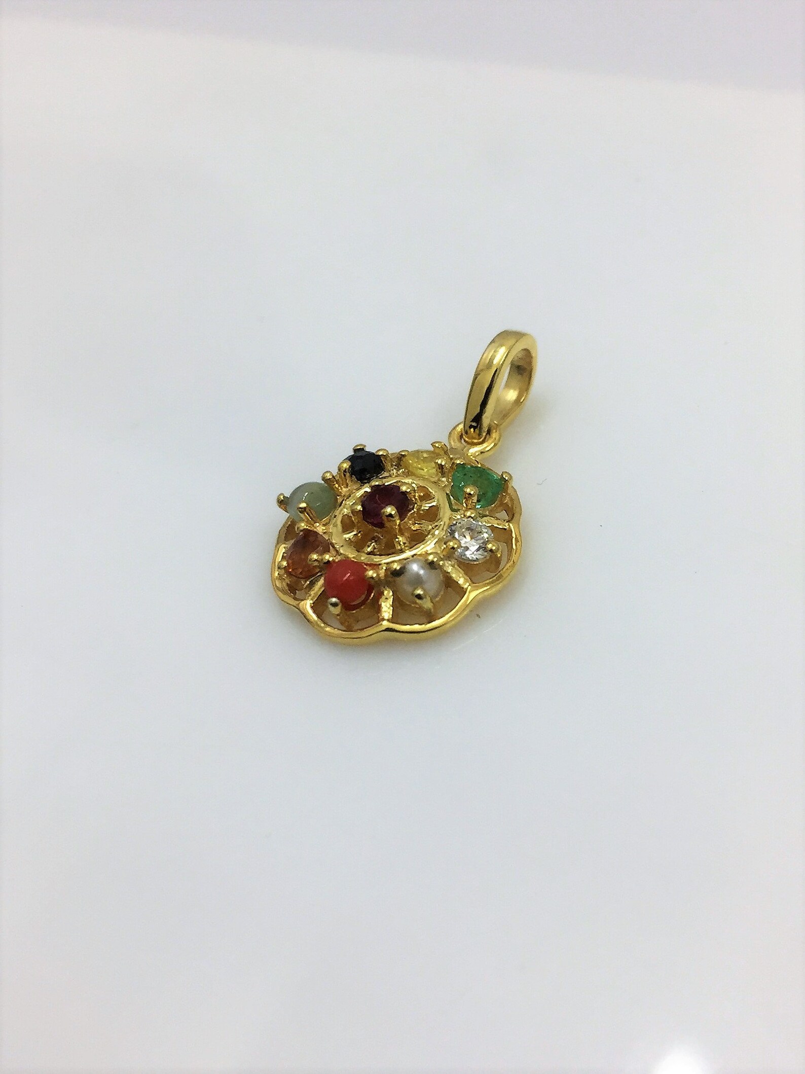 GOLD Gemstone Pendant, Beautiful Gold Pendant Studded With 9 Natural ...