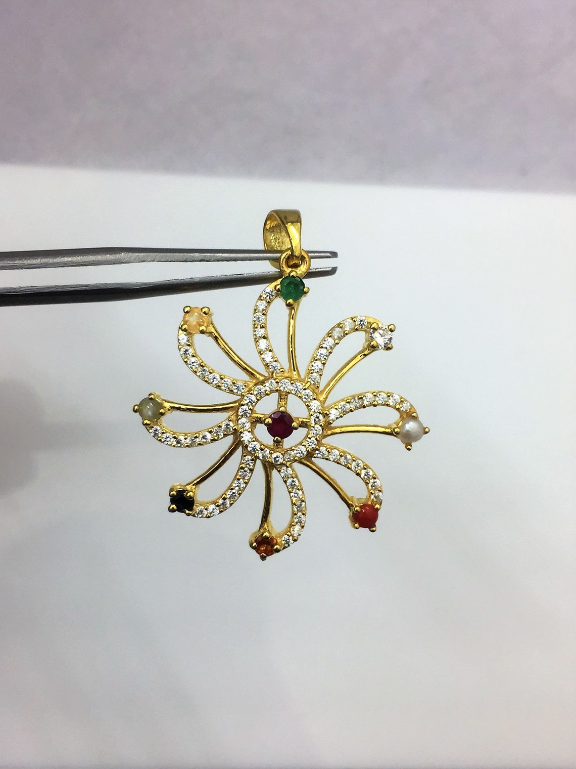 CHAKRA Gold Pendant Beautiful Gold Pendant Studded With 9 | Etsy