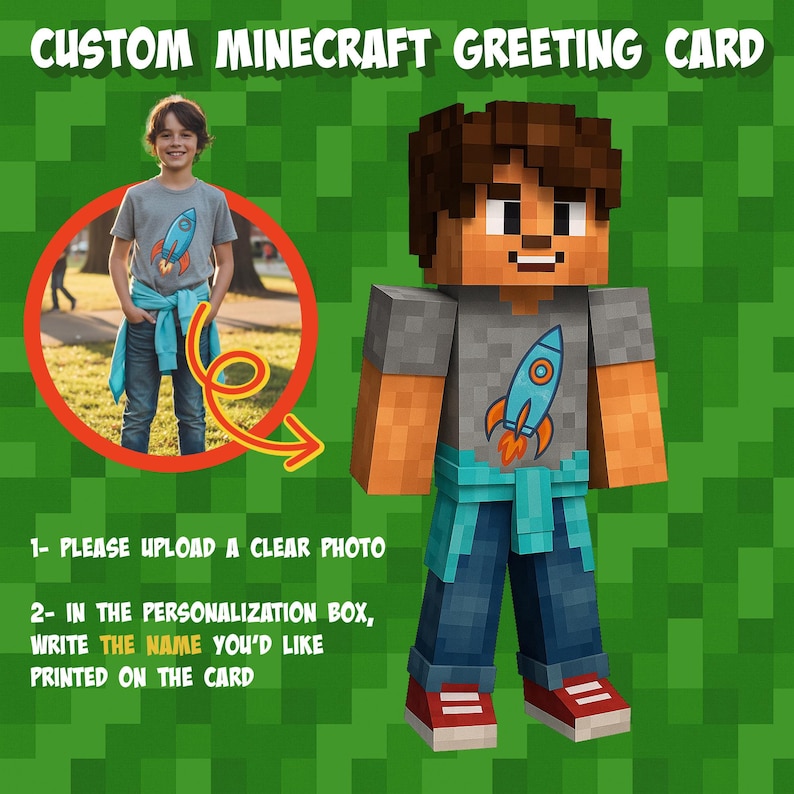 Personalized Minecraft Birthday & Greeting Card | Minecraft-style ...
