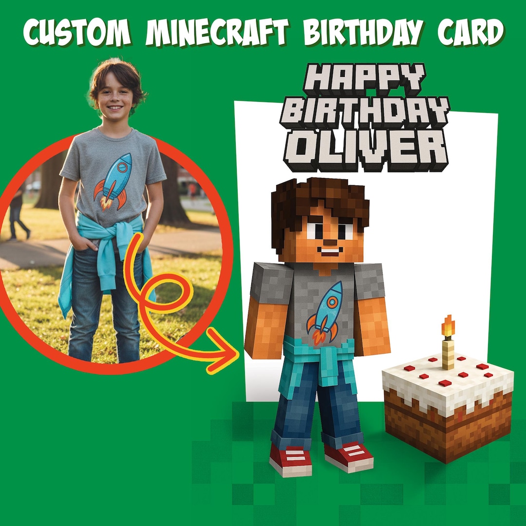 Personalized Minecraft Birthday & Greeting Card | Minecraft-style ...