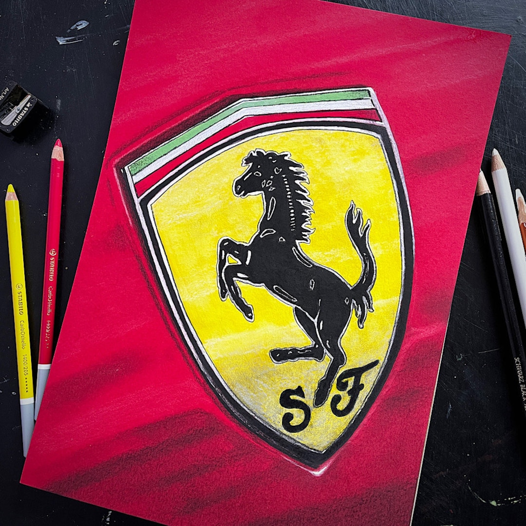 Scuderia Ferrari Prancing Horse Badge Hand Drawn A4 Art Poster Artwork ...