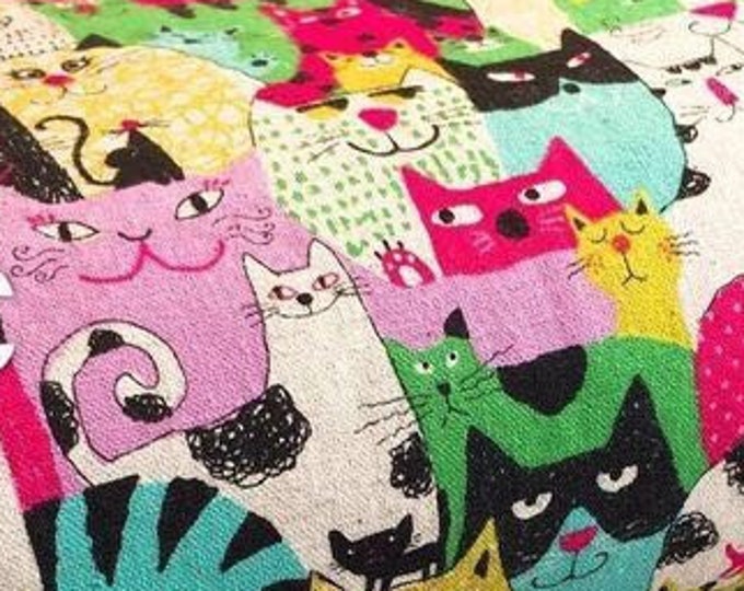 1015 Fun and Happy Big Cat Smiling Pet Animal Pattern Cotton Linen ...