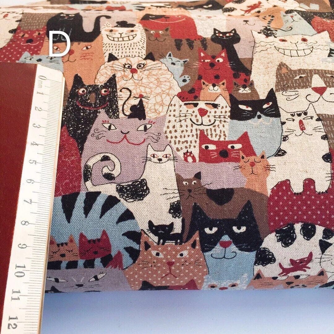 1015 Fun and Happy Big Cat Smiling Pet Animal Pattern Cotton Linen ...