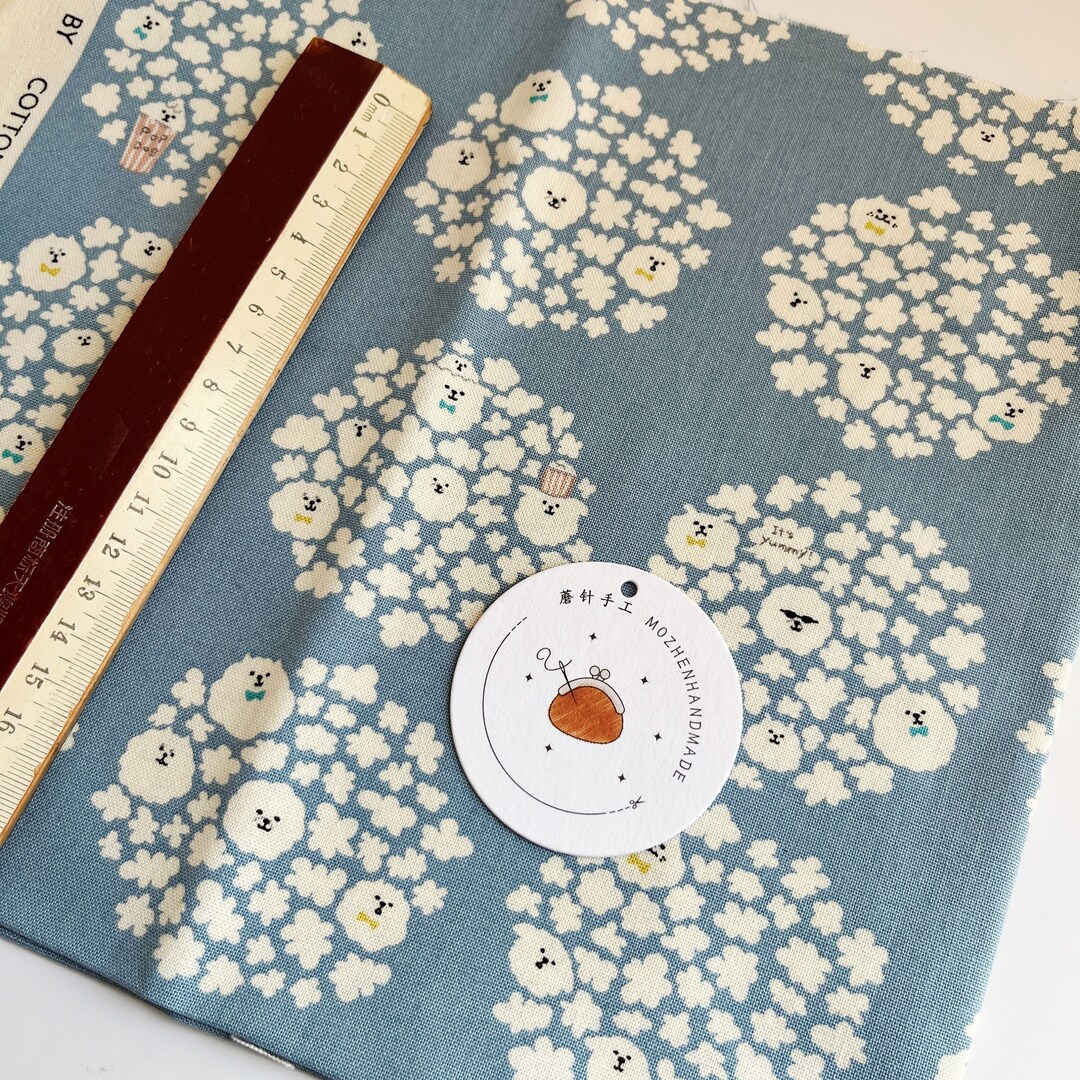 1245# KOKKA Cute Samoyed Dog Pattern Cotton Linen Fabric/ 50cm X 55cm ...