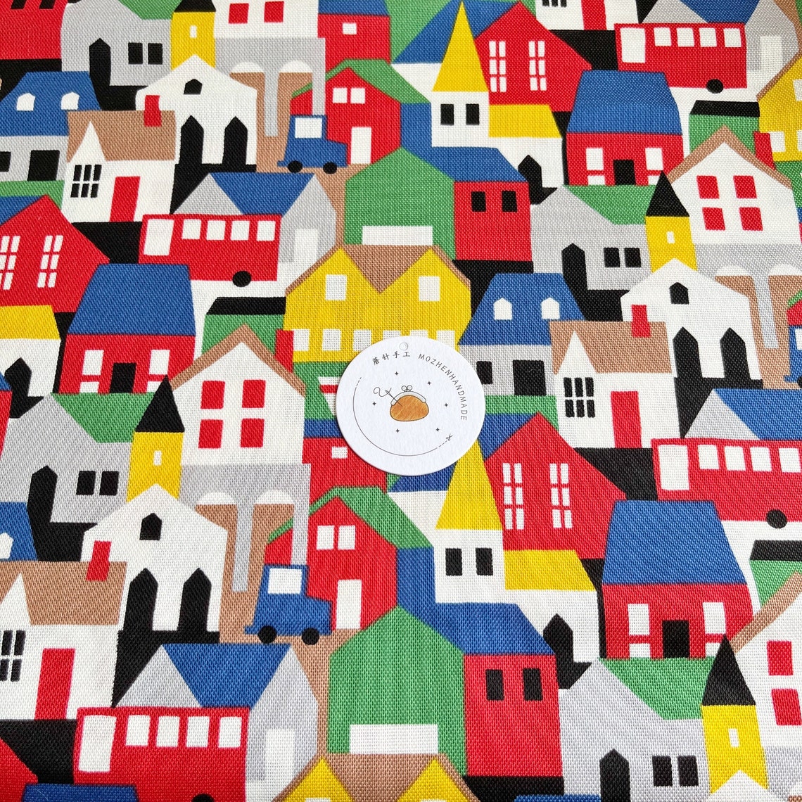 1082 Many Colorful House in Town Pattern Cotton Linen Fabric - Etsy