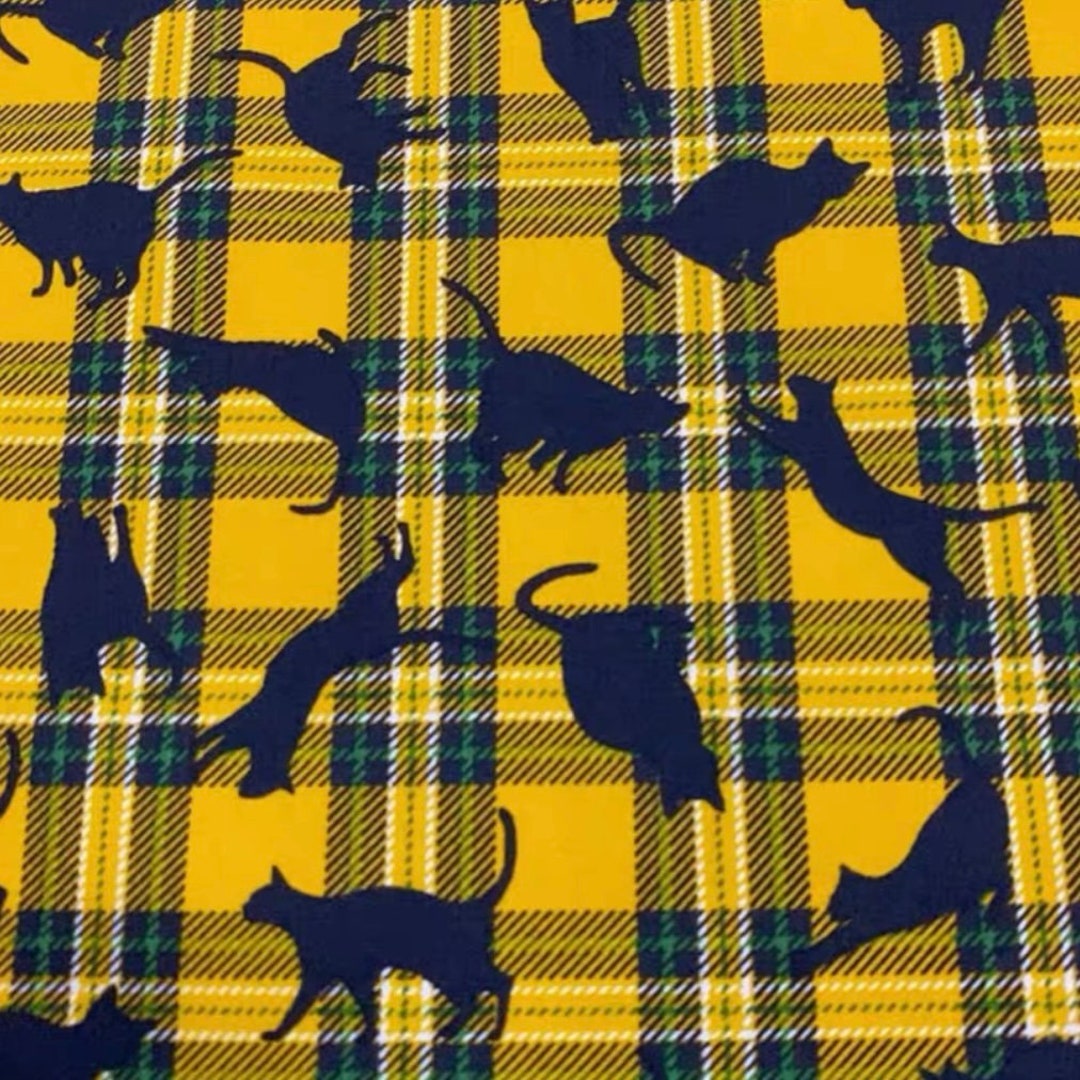 1277 KOKKA Cute Black Cat and Preppy Checks Plaid Pattern Cotton Fabric ...