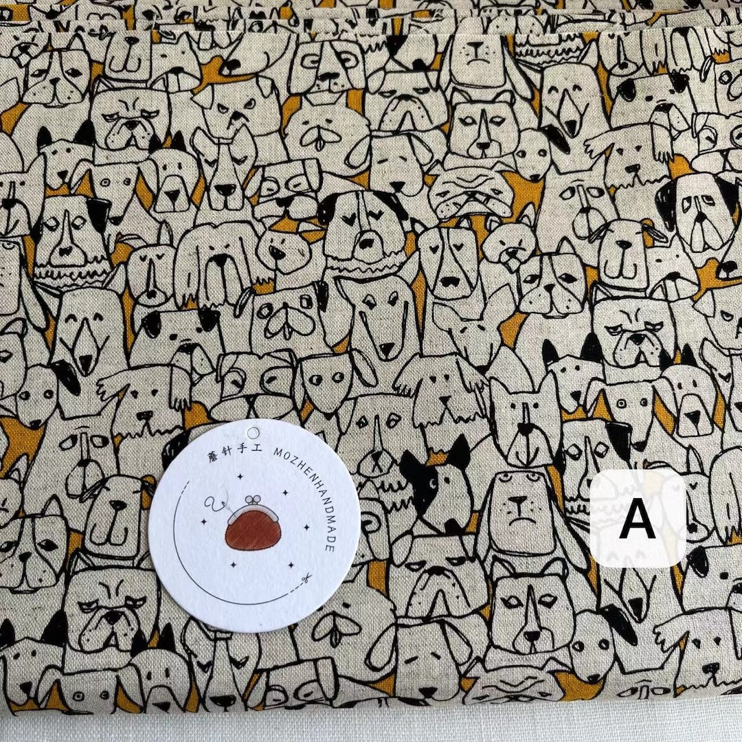 1071# May Studio Sketch Dogs Best Friends Pattern Cotton Linen Fabric ...