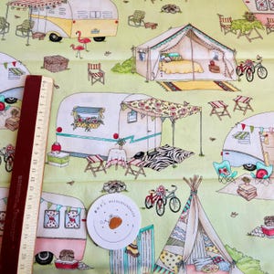 1431# Go Camping, Tent in Forest Cotton Fabric / Happy Camping Fabric ...