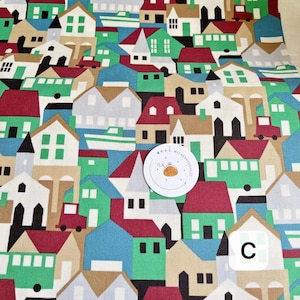 1082 Many Colorful House in Town Pattern Cotton Linen Fabric - Etsy