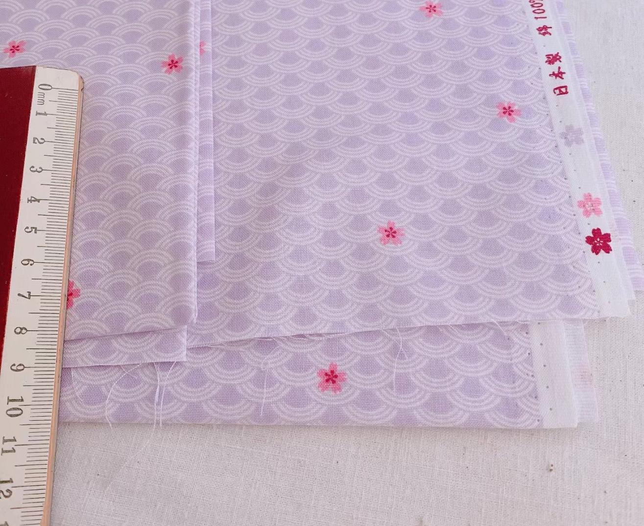 1375# Rare Find Asian Style Wave and Pink Sakura Pattern Cotton Fabric ...