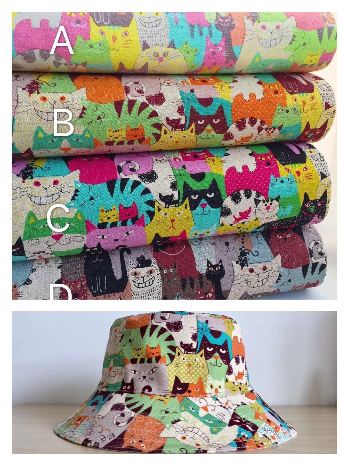 1015# Fun and Happy Big Cat Smiling Pet Animal Pattern Cotton Linen ...