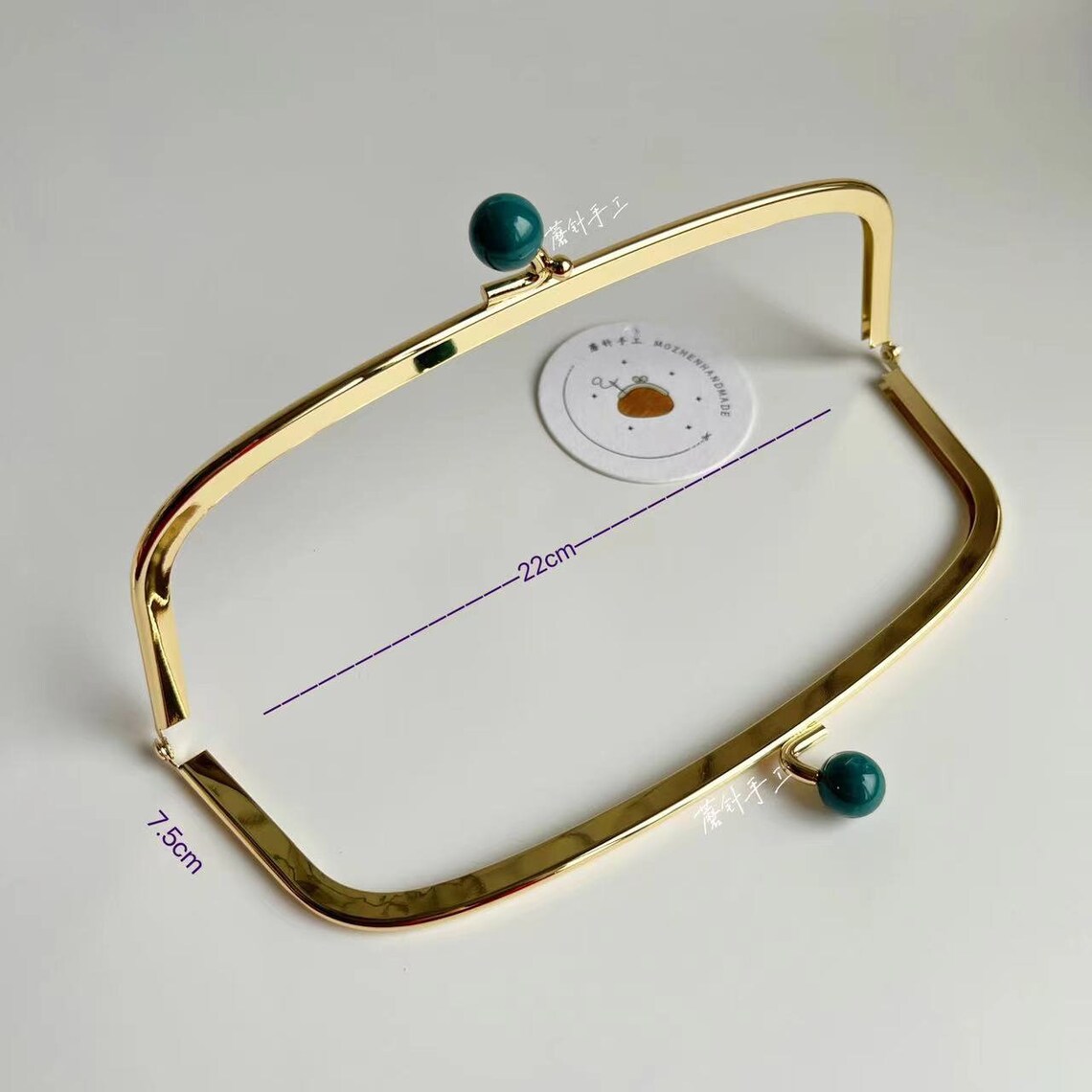 3156 7.5cm22cm Dark Green Bead Light Gold Large Square Kiss Lock Clasp ...