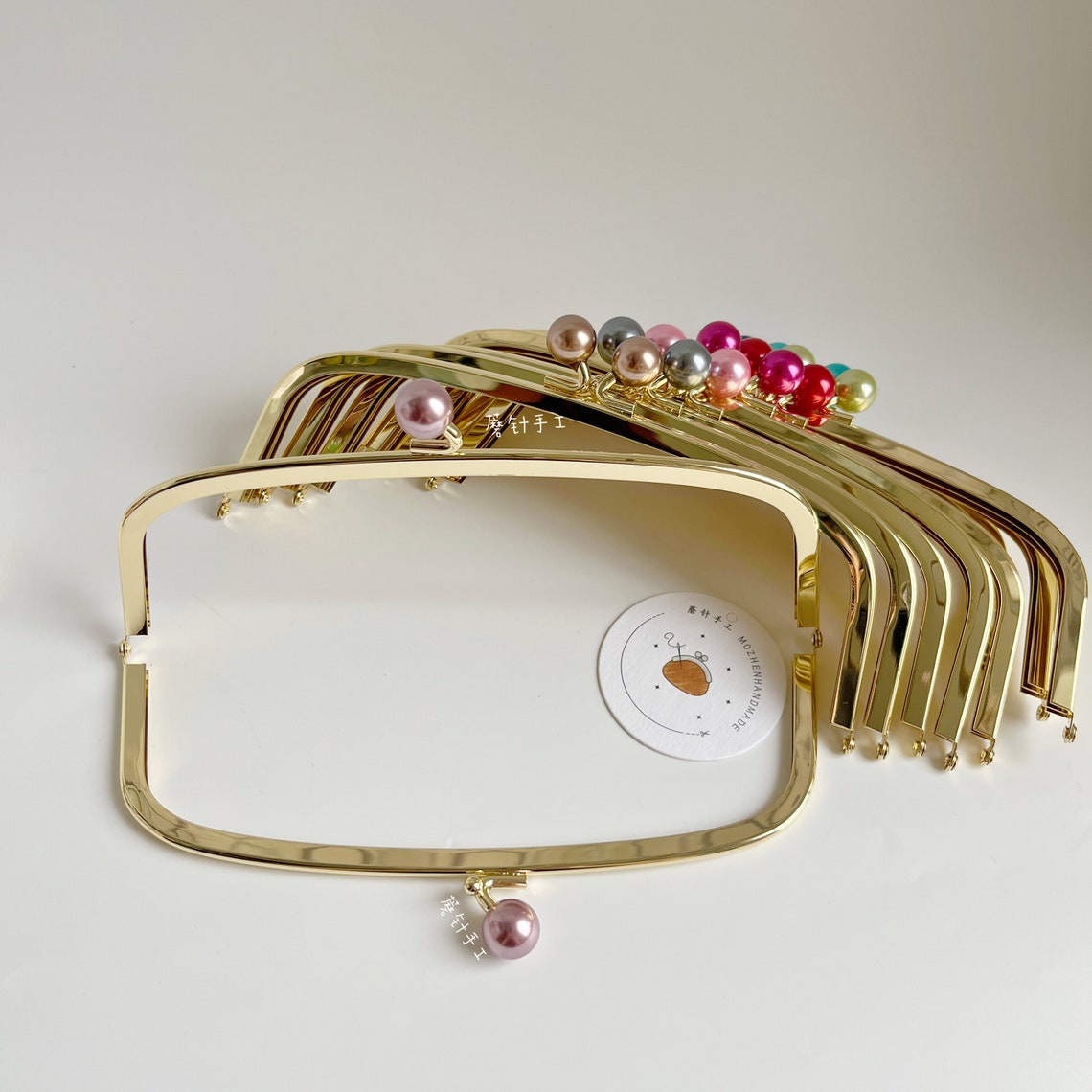 3227# 7.5cm*22cm Unique Metallic Bead Light Gold Color Mild Square ...
