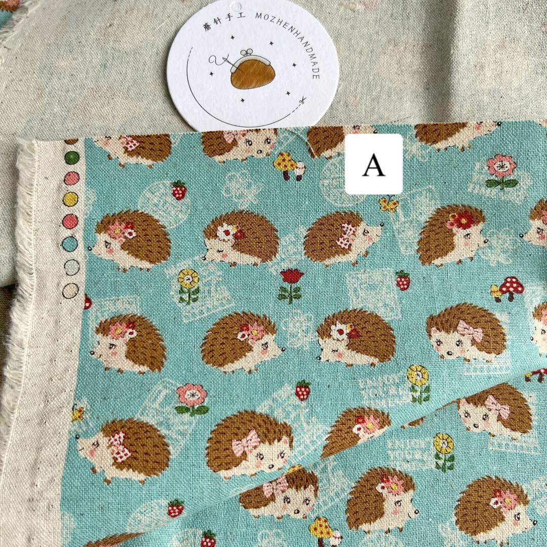 1147# Cute Hedgehog, Mushroom and Rose Cotton Linen Fabric/ Patchwork ...