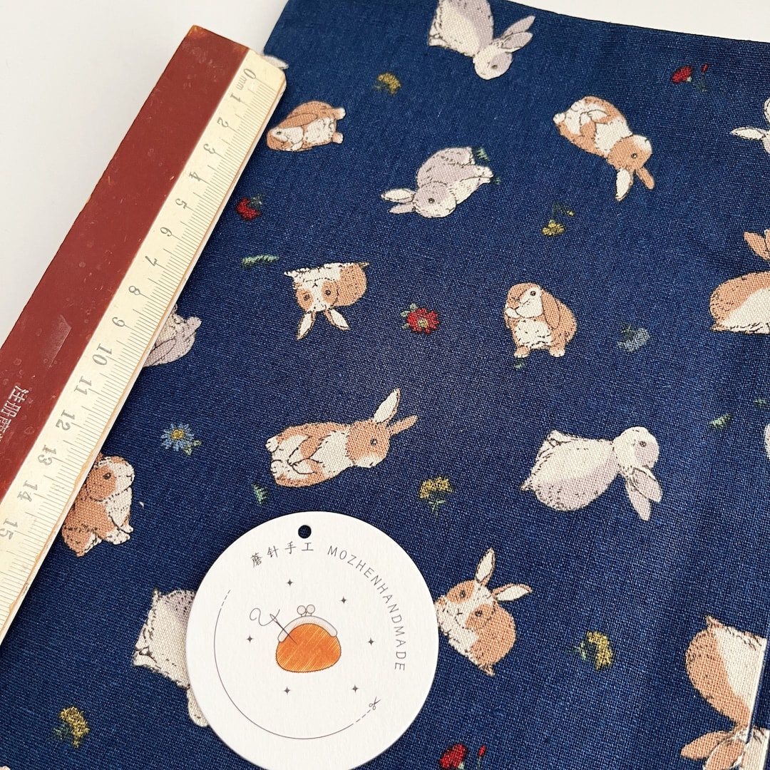 1248# Cute Rabbit, Bunny and Flowers Pattern Cotton Linen Fabric/ 48cm ...