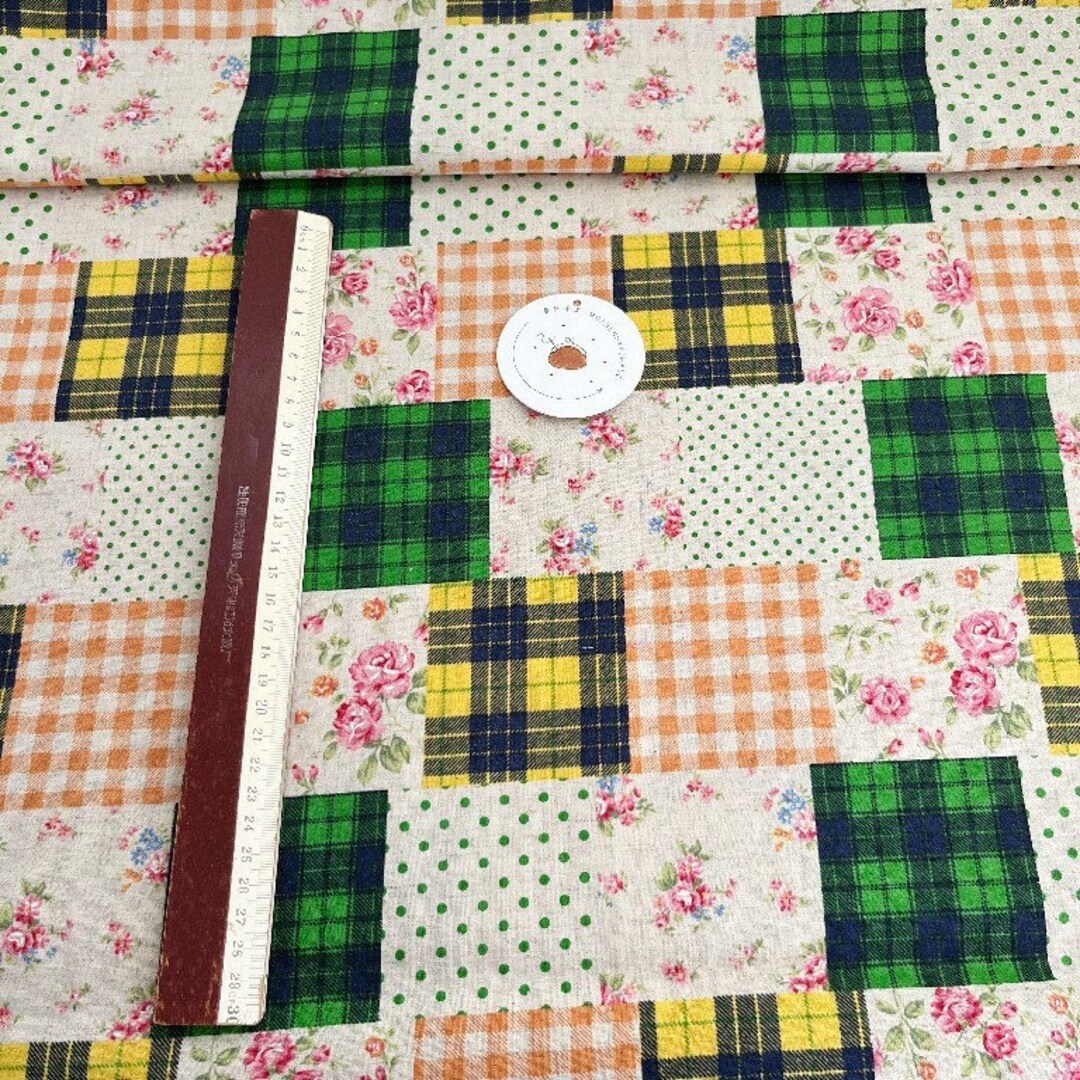 1210 Retro Country Preppy Style Rose Garden, Green Dots, Yellow Plaid ...