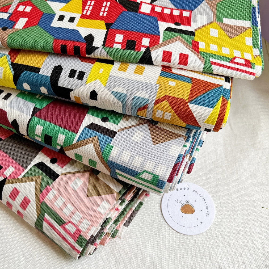 1082 Many Colorful House in Town Pattern Cotton Linen Fabric - Etsy