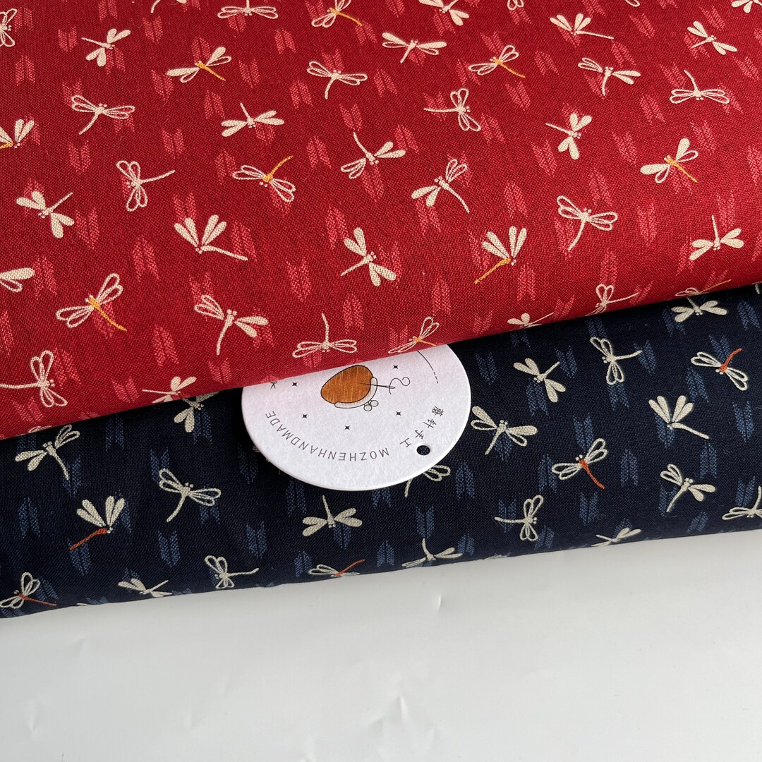 1185# Asian Style Cute Dragonfly Pattern Cotton Fabric / Red Dragonfly ...
