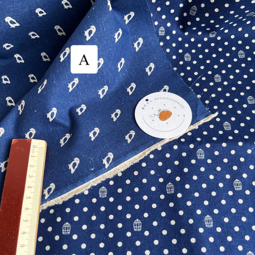 1190# Mini Birds, Dots and Cages Pattern Cotton Linen, Reversible ...
