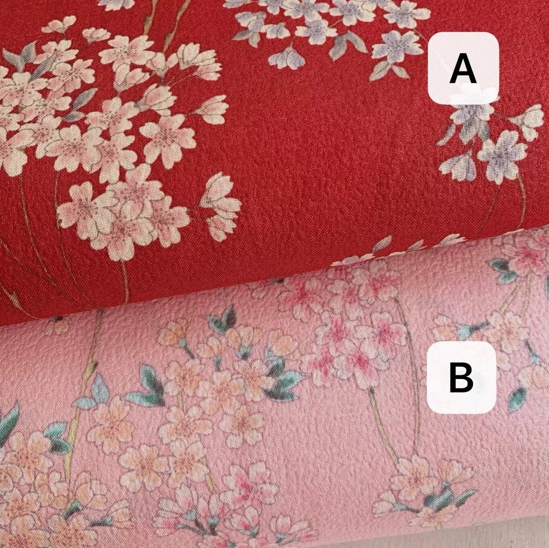 1026# Pink and Red Sakura Pattern Cotton Fabric/ Japan Style Cherry ...