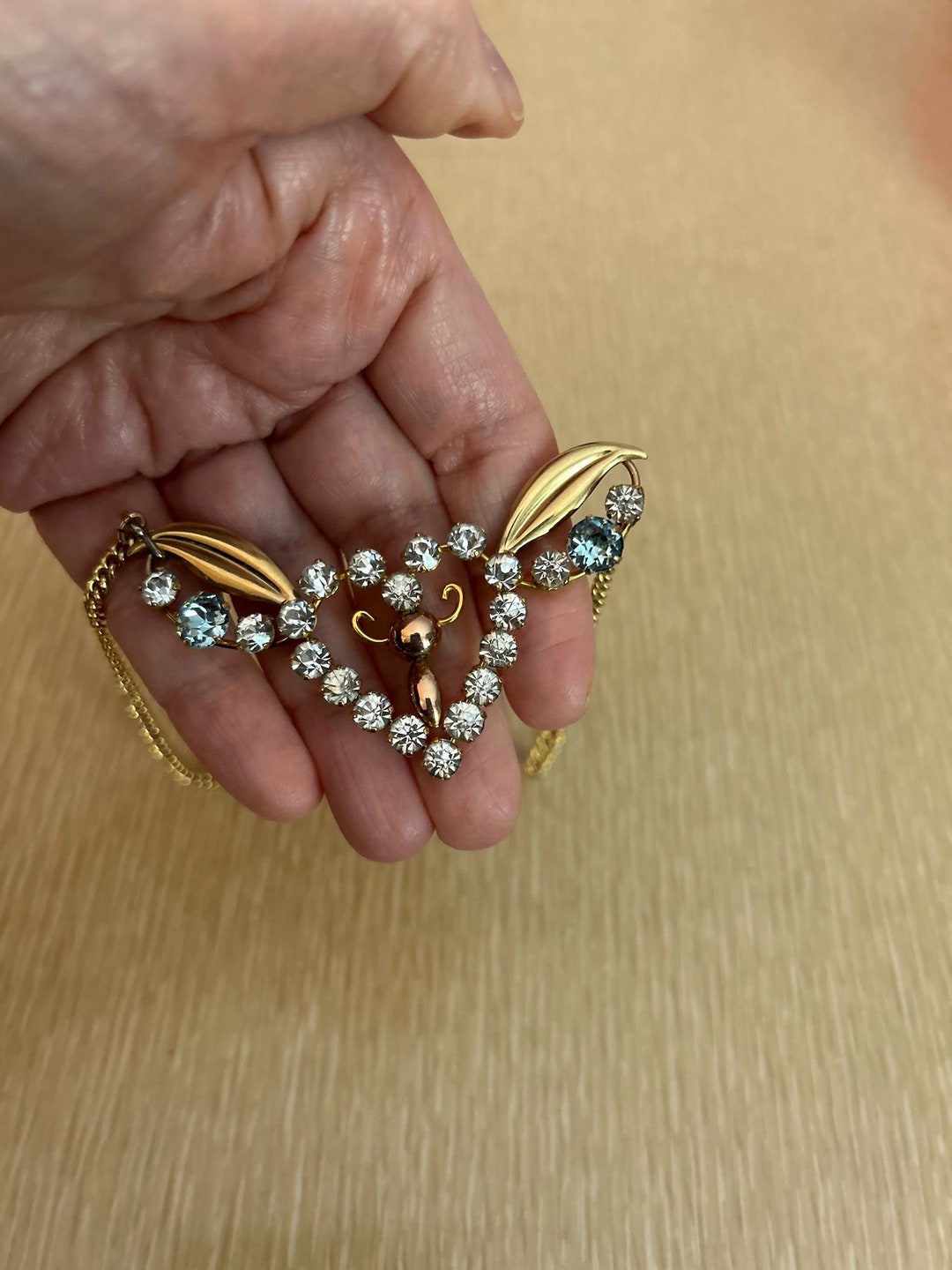 Lovely Vintage Star-art Rhinestone and 12K Gold Heart-shaped Necklace ...