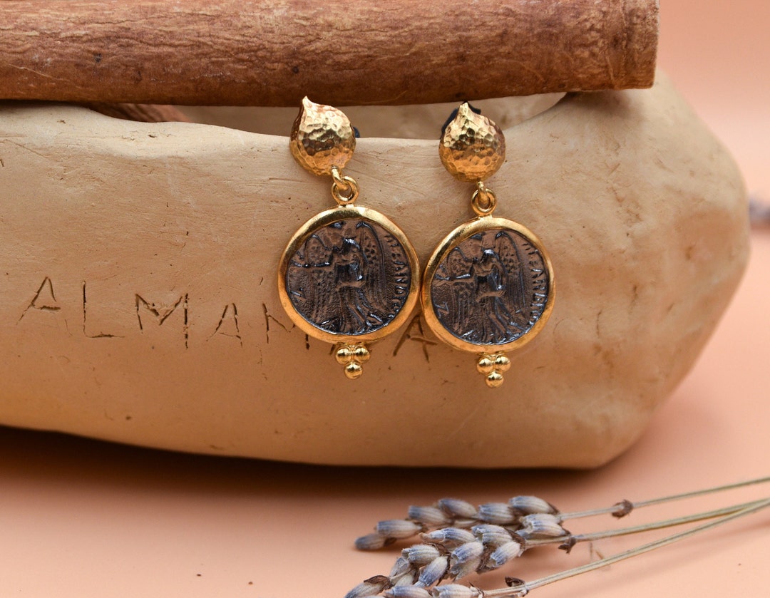 Antique Age Roman Coin Earrings, 22K Gold Filled Earrings, the Goddess ...