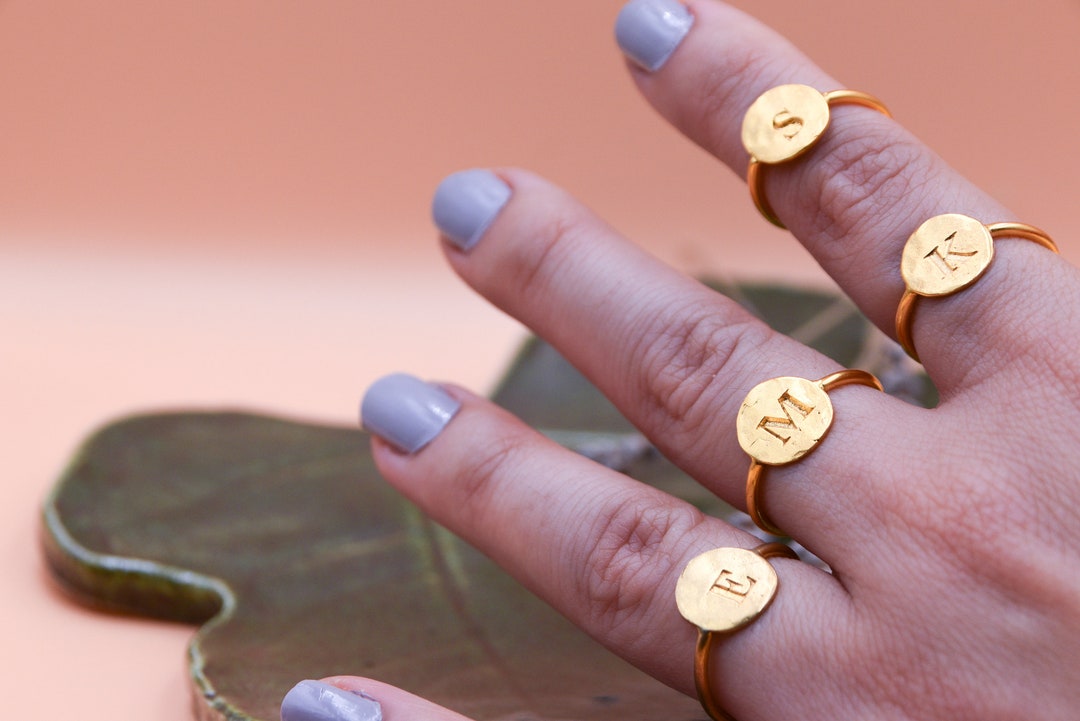 Dainty Initial Ring, Custom Letter Ring, Gold Initial Jewelry, 24K Gold ...
