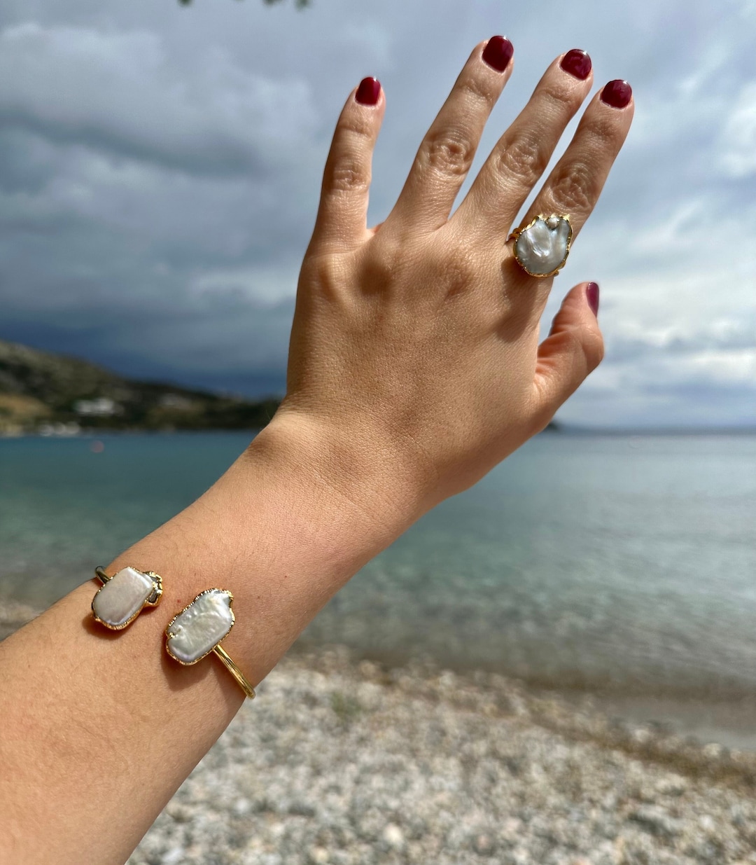 Freshwater Pearl Cuff Bracelet, Freshwater Pearl Bangle, Adjustable ...