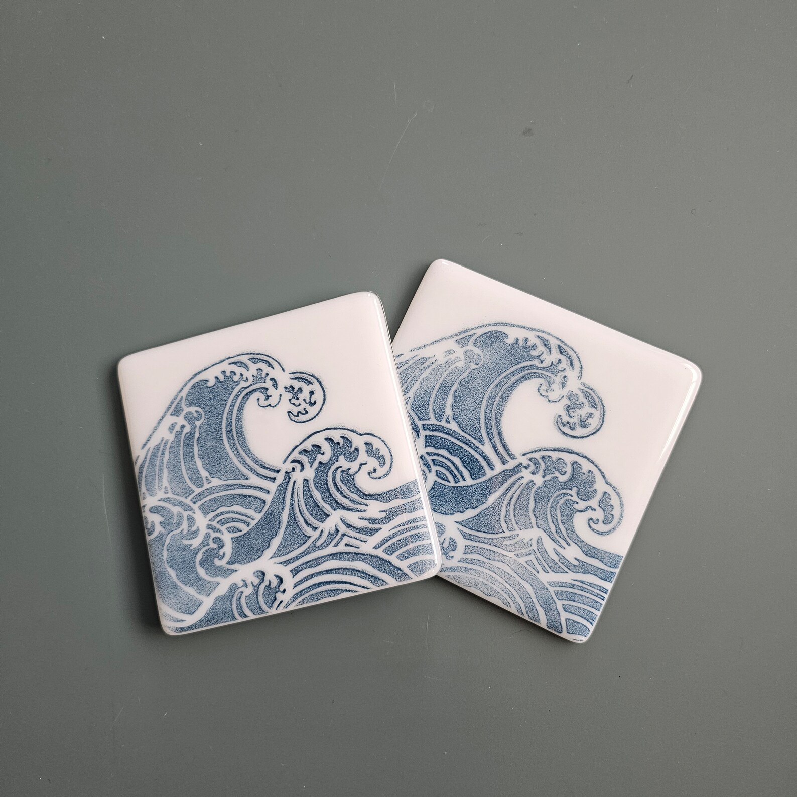 THE WAVE Coasters. A Pair of Fused Glass Coasters With Beautiful Blue ...