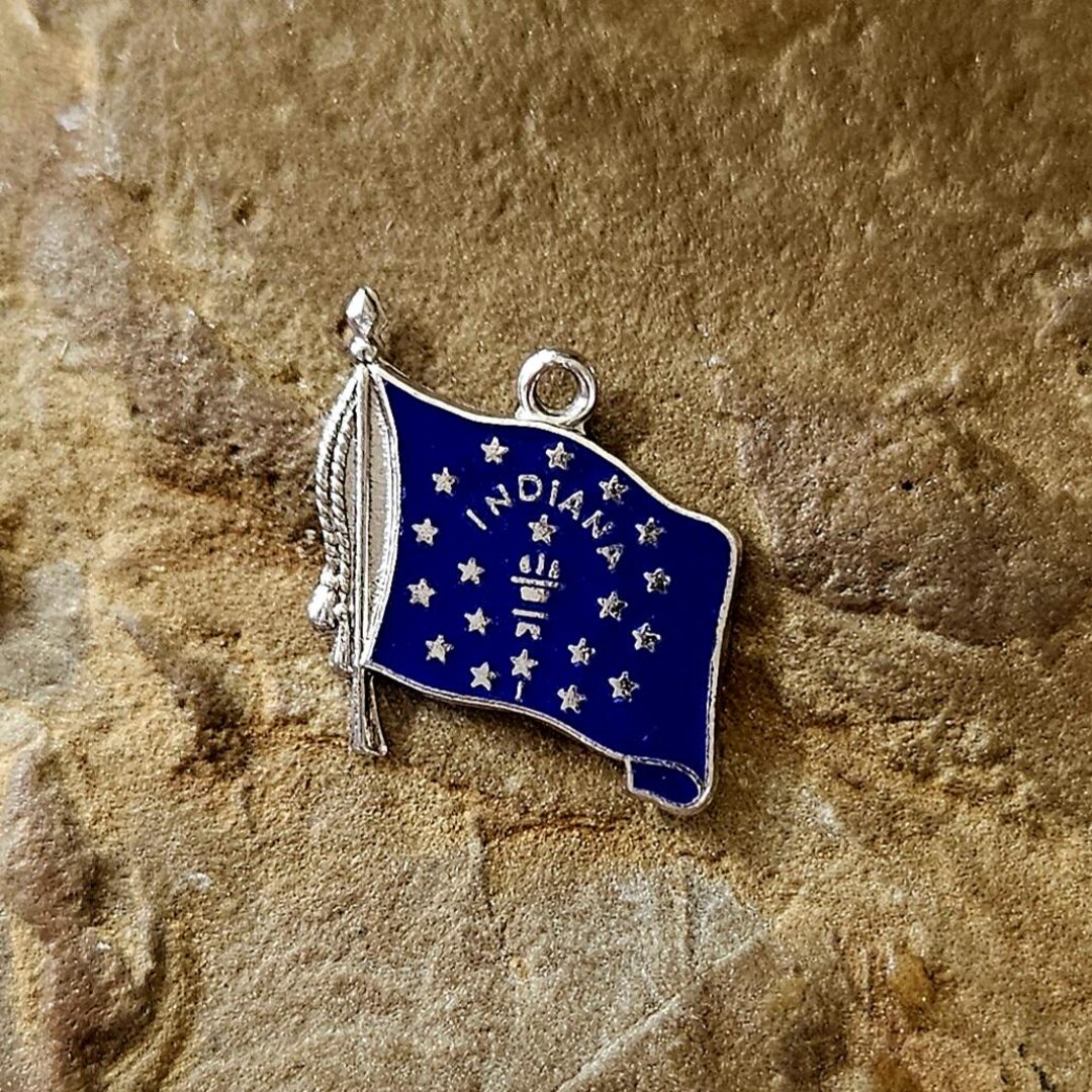 Indiana Flag Charm - Vintage, Sterling Silver Charm With Enamel - 19 ...