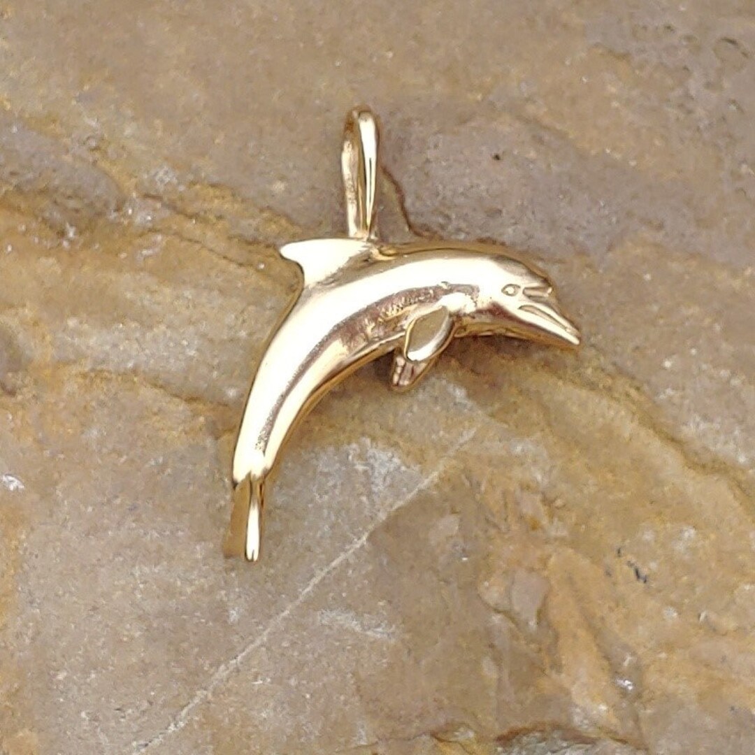 14kt Gold Dolphin Charm 14k Yellow Gold Dolphin Charm Solid Gold ...