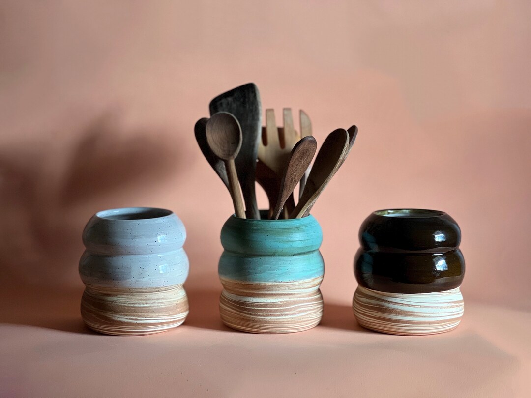 Large Utensil Holder. Handmade Stoneware Pottery Utensil Crock. Kitchen ...
