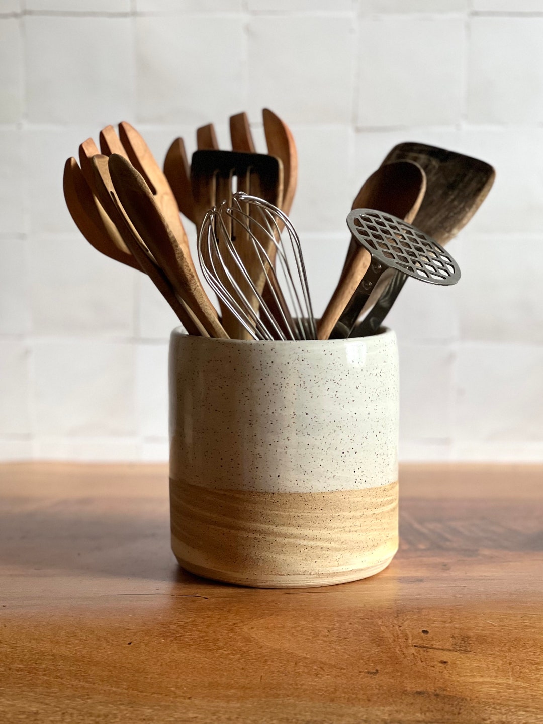 Large Utensil Holder. Handmade Stoneware Pottery Utensil Crock. Kitchen ...