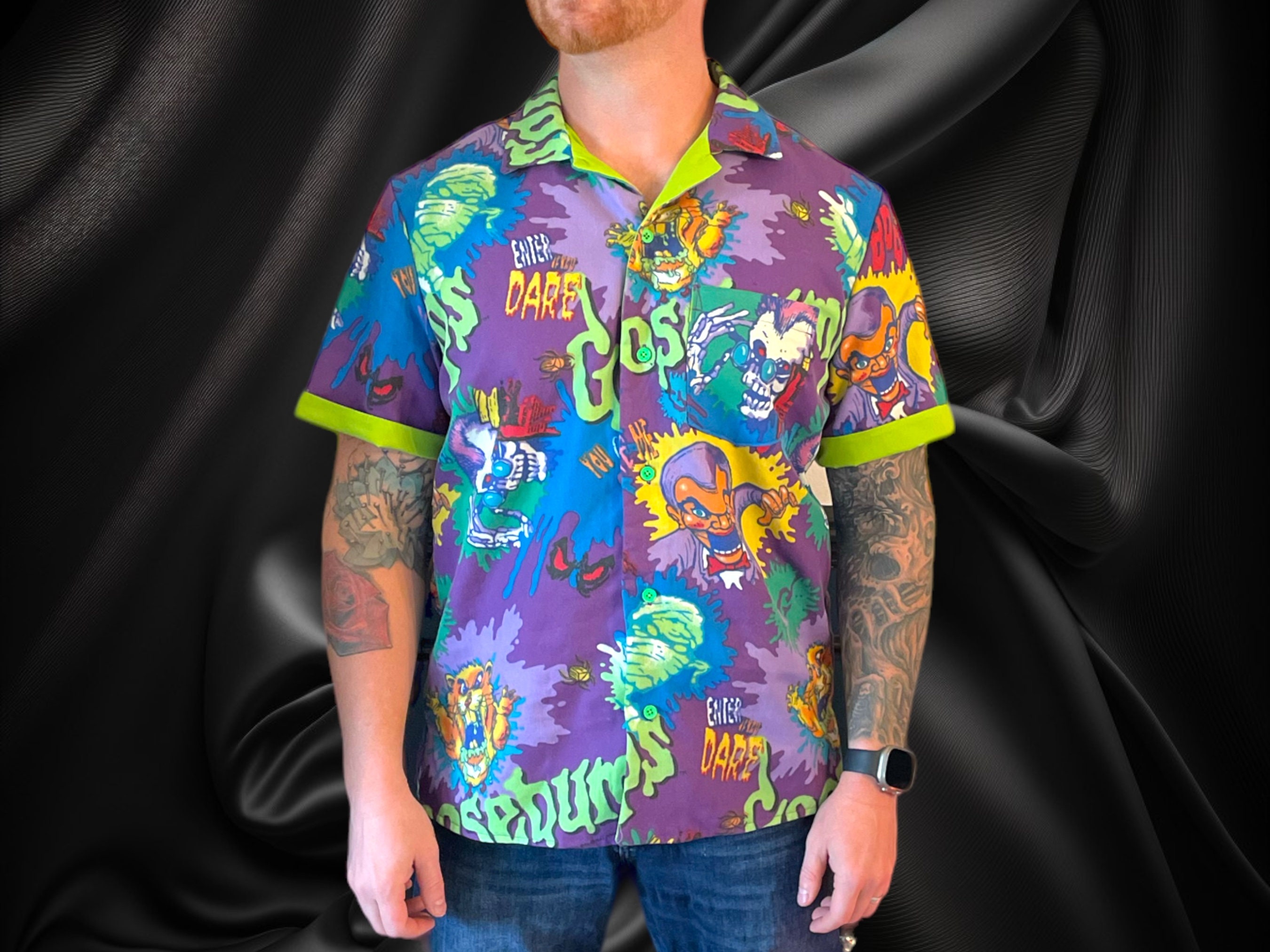 R.L. Stine Goosebumps Men's Tropical Style Button up Short Sleeve Shirt ...
