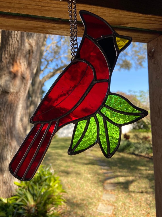 Handmade Red Cardinal Window Hanging Tiffany Style Stained | Etsy