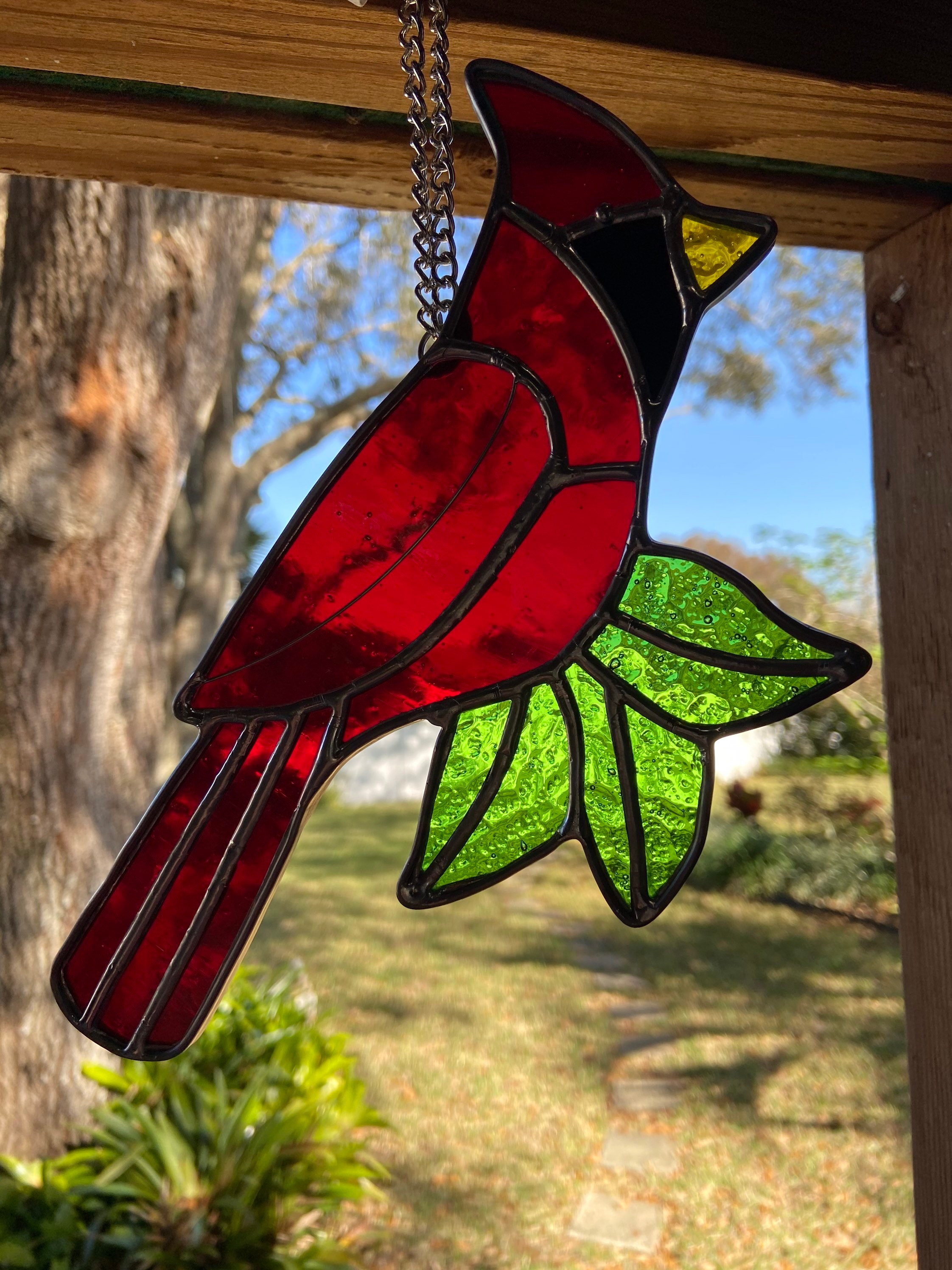 Handmade Red Cardinal Window Hanging Tiffany Style Stained - Etsy