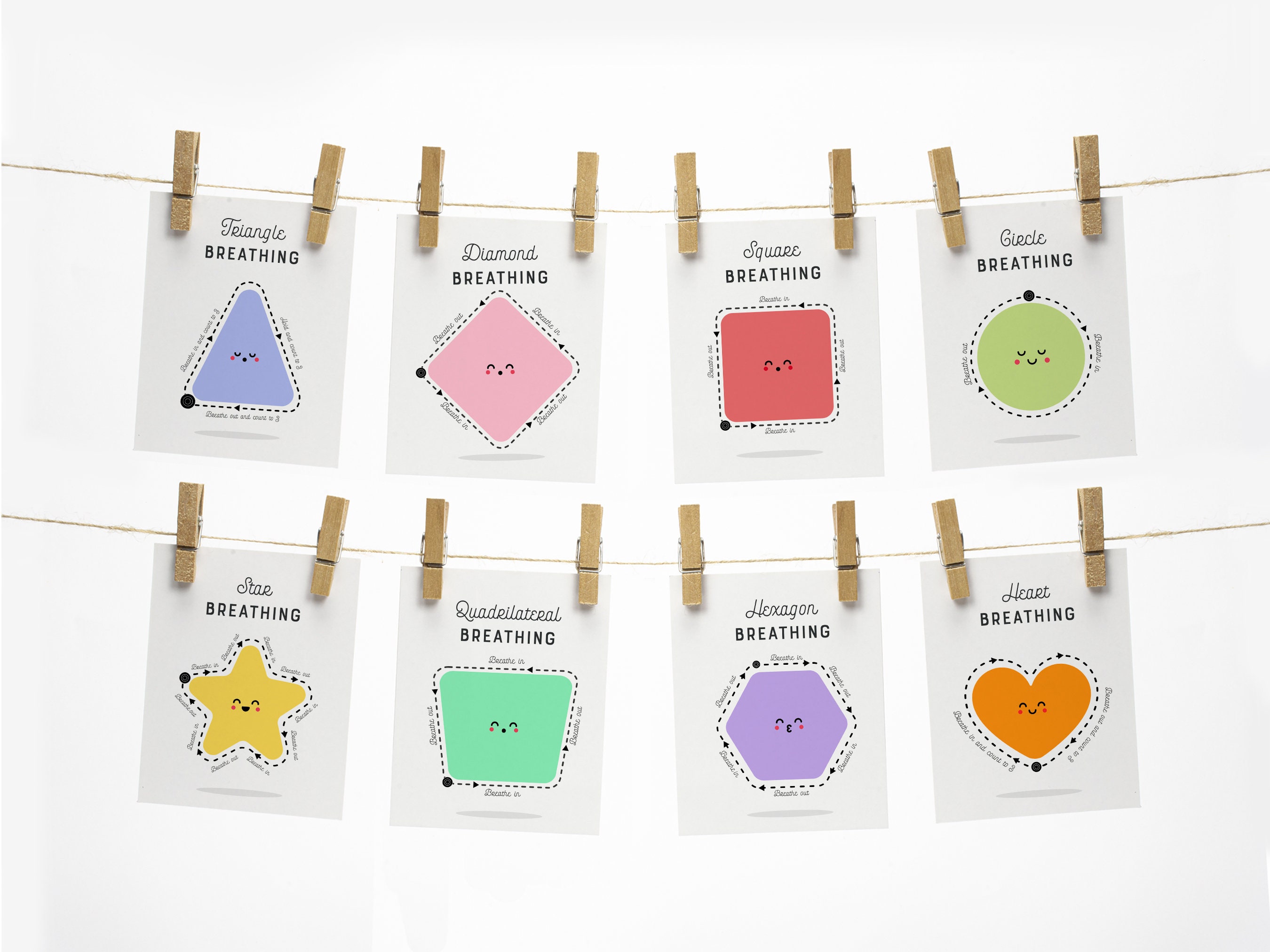 8 Mindfulness Breathing Cards Star Breathing Exercises Mindful Shape ...