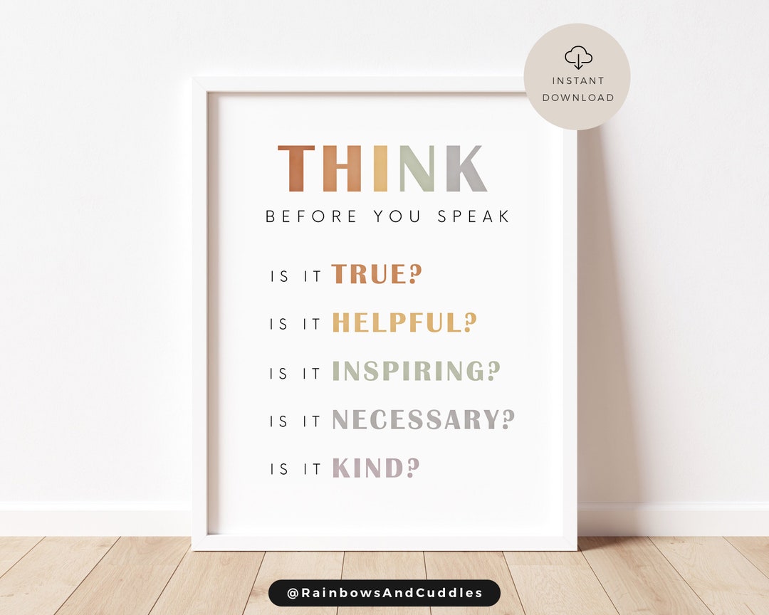 Think Before You Speak Poster BOHO Poster Calm Down Corner Classroom ...