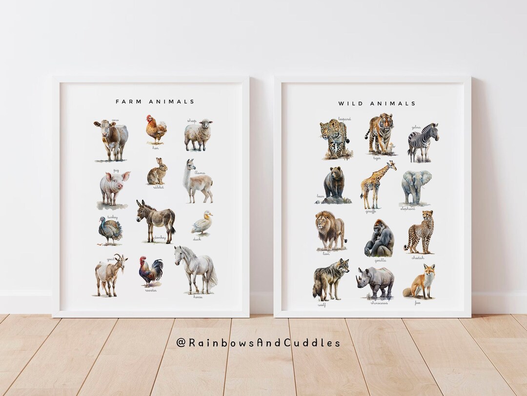 Set of 2 Educational Posters Wild Animals Farm Animals - Etsy