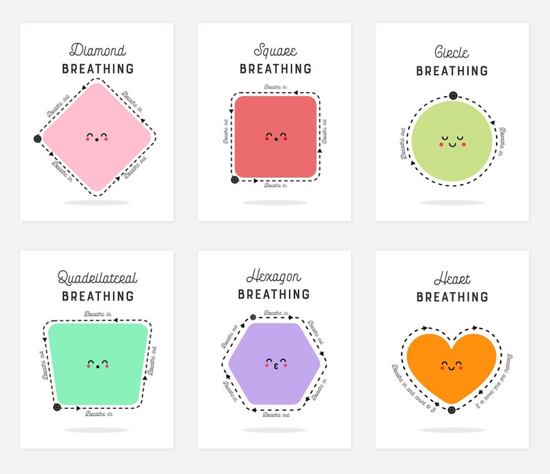 8 Mindfulness Breathing Cards Star Breathing Exercises Mindful Shape ...