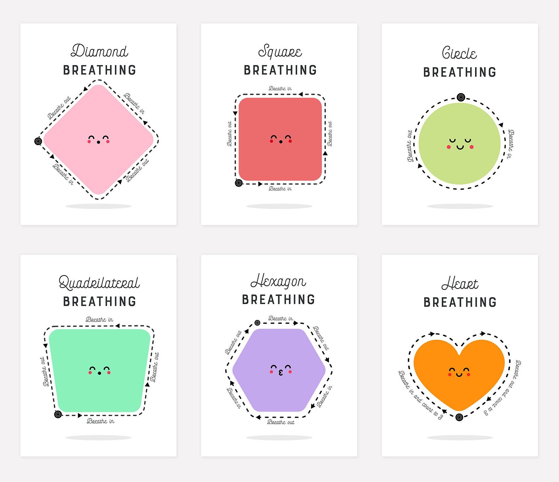 8 Mindfulness Breathing Cards Star Breathing Exercises Mindful Shape ...