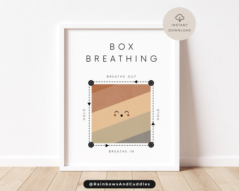 Box Breathing Technique Counseling Poster Boho Calming Corner ...