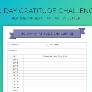 30 Day Challenge Gratitude Worksheet Gratitude Tracker | Etsy