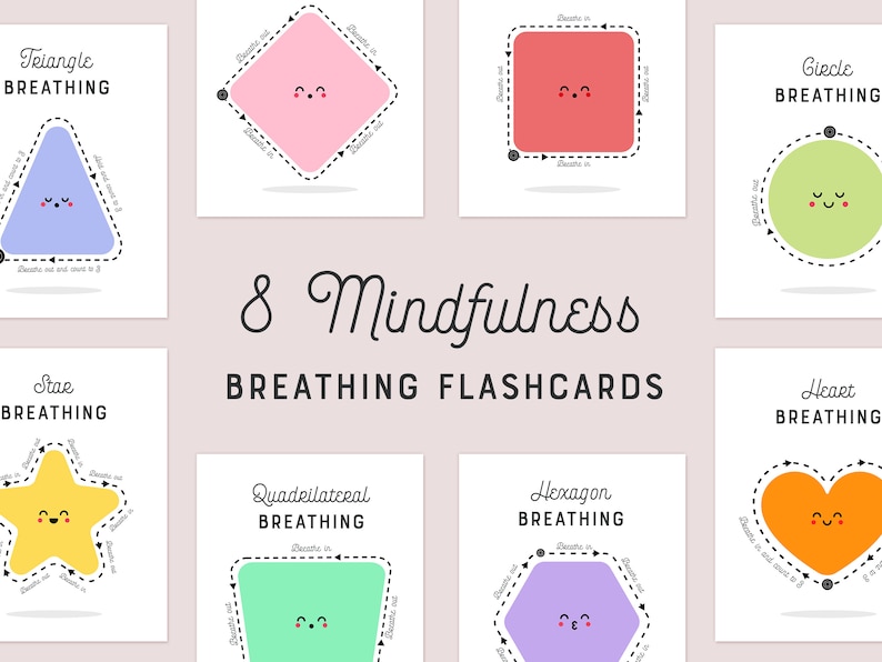 8 Mindfulness Breathing Cards Star Breathing Exercises Mindful Shape ...